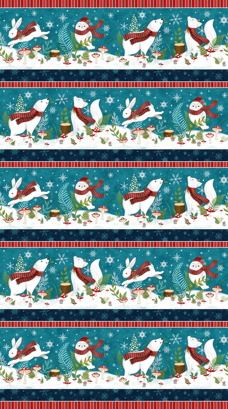 Northcott Fabric - Christmas Holiday Woodland Animals Fabric by the ...