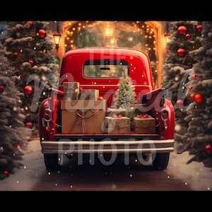 Christmas, Red Truck Digital Background, Digital Backdrop, for ...