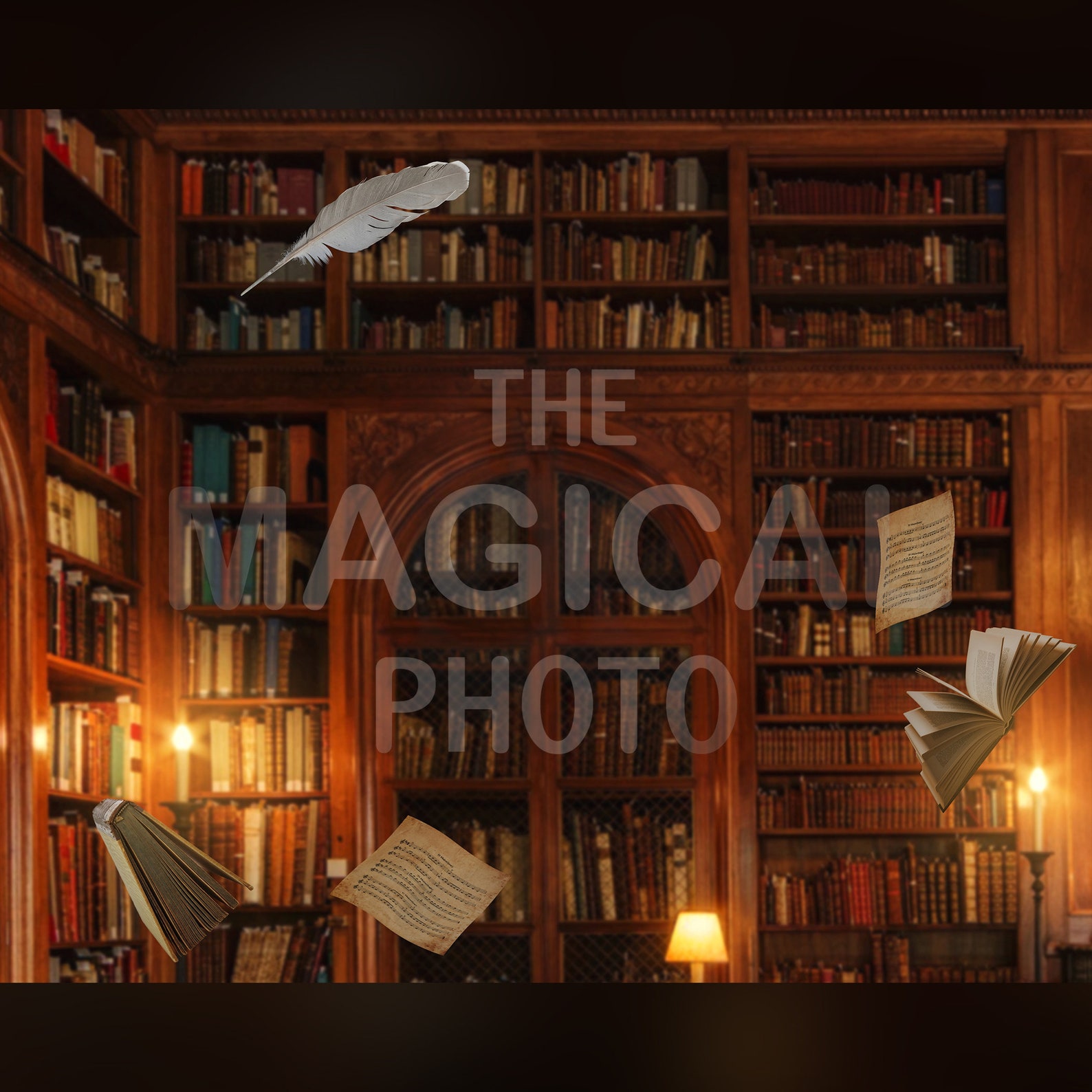 Wizard Library Digital Backdrop, Flying Books Overlay (digital Download ...