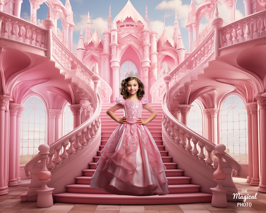Princess Pink Staircase Digital Background, Digital Backdrop, for ...
