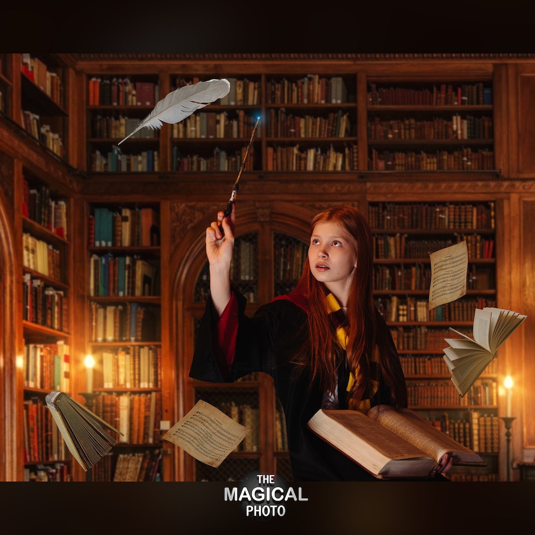 Wizard Library Digital Background, Digital Backdrop, for Composite ...