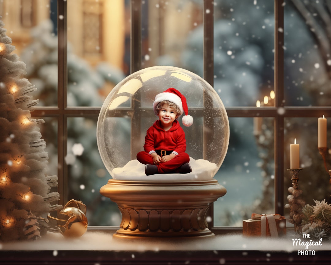 Christmas Snow Globe Digital Backdrop, Kid Photo Template (digital ...