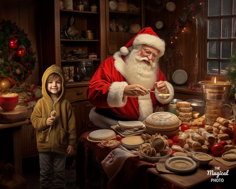 Christmas Digital Background, Digital Backdrop, Santa Claus, Kitchen ...