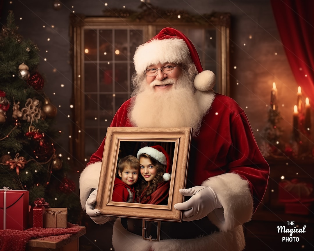 Santa Holding a Frame Photography, Christmas Digital Background ...