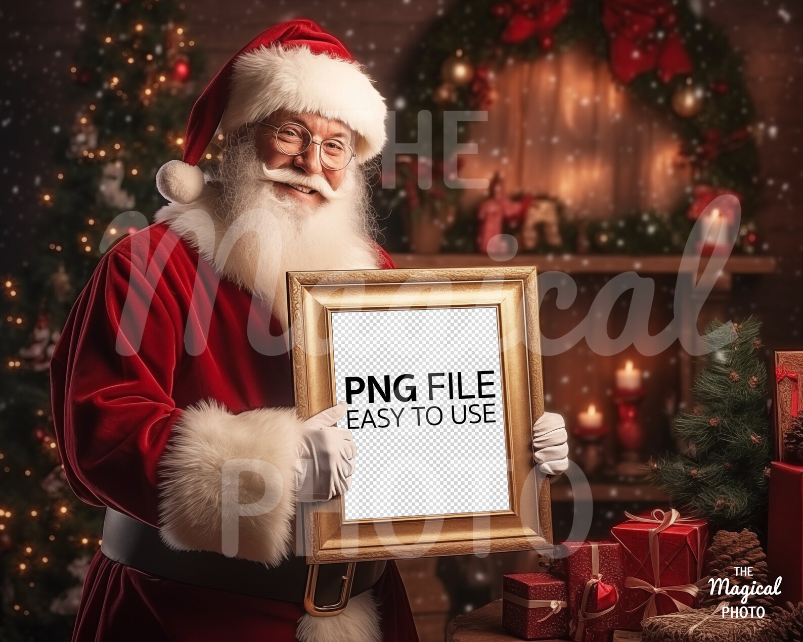 Santa Holding Frame Christmas Photography, Digital Backdrop (PNG) - Etsy