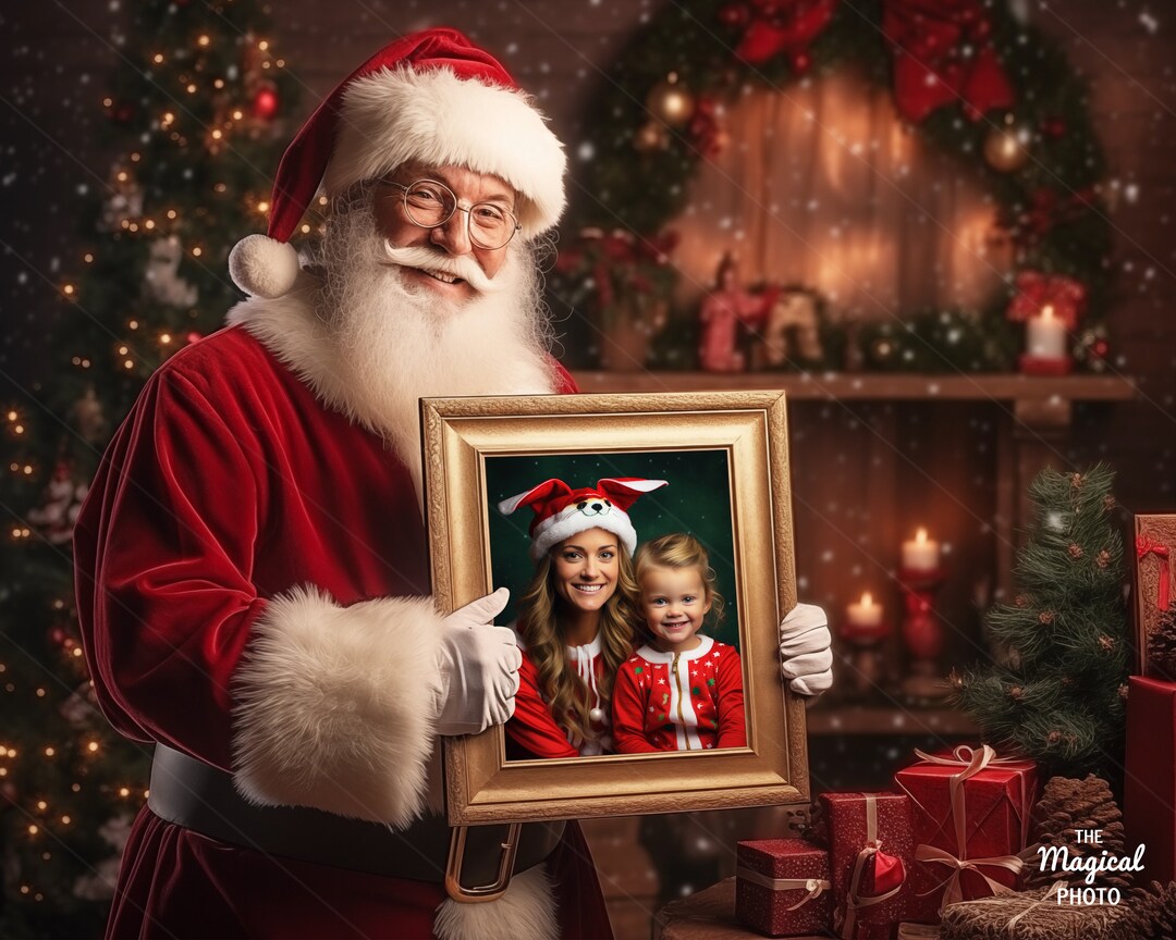 Santa Holding a Frame Photography, Christmas Digital Background ...