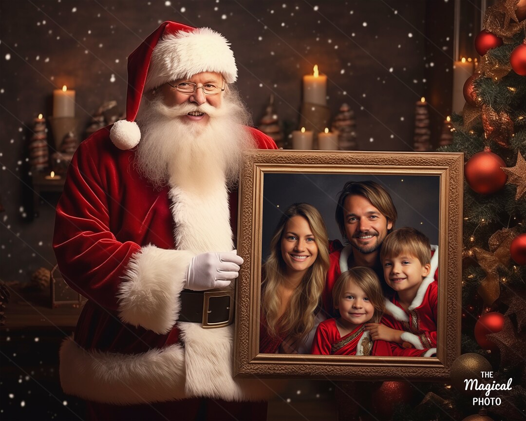 Santa Holding a Frame Photography, Christmas Digital Background ...