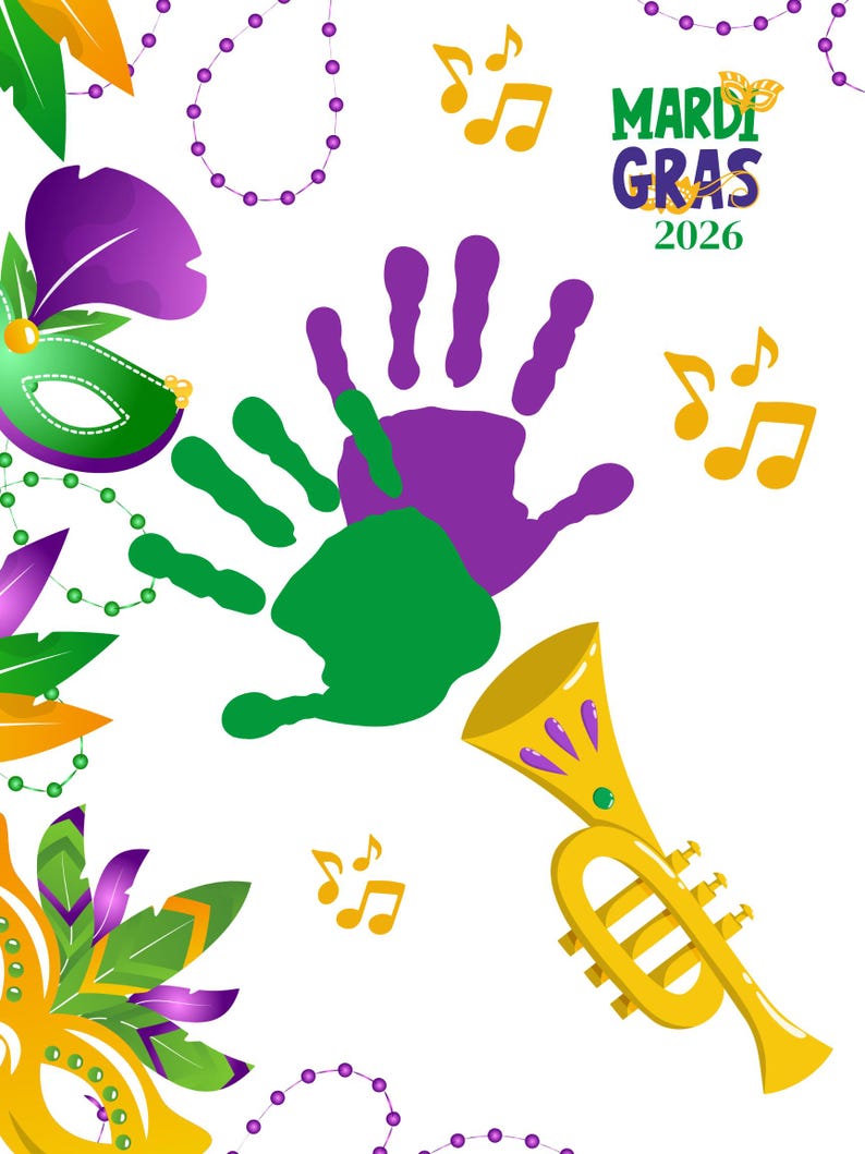 2 Designs! Mardi Gras Handprint Activity Instant Download - Etsy