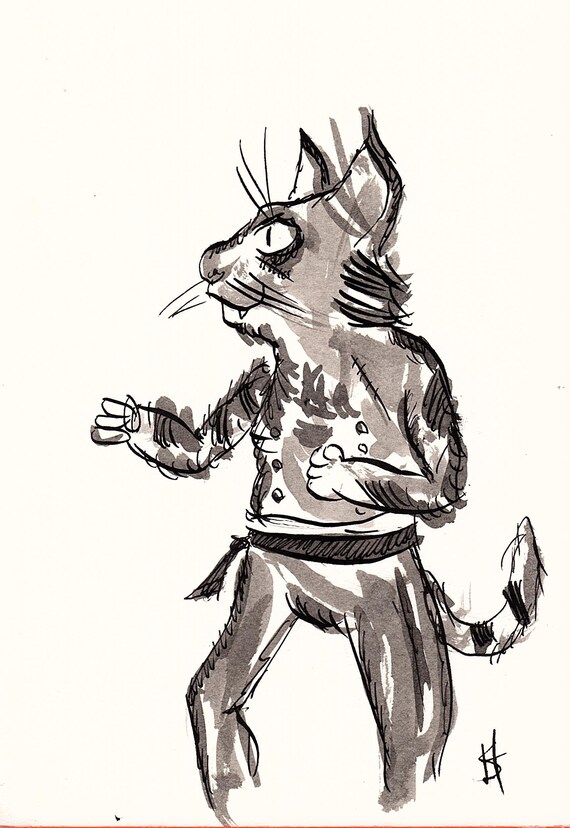 Art & Collectibles Pugilist Cat the bare knuckle Puss Drawing ...