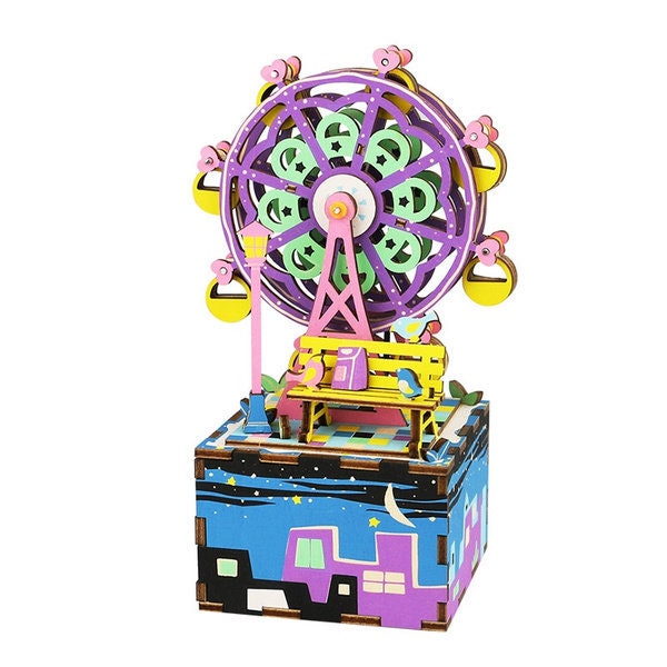 Ferris Wheel Music Box Wooden Model Kit Rotating Laser-Cut | Etsy
