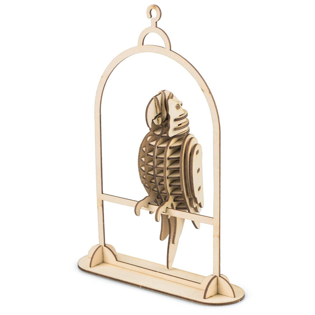Parrot Wooden Model Kit on a Swing 3D Laser Cut 31 Pieces Puzzle DIY ...