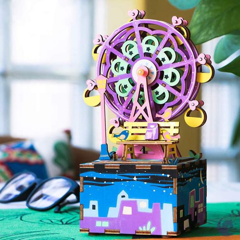 Ferris Wheel Music Box Wooden Model Kit Rotating Laser-cut - Etsy Canada
