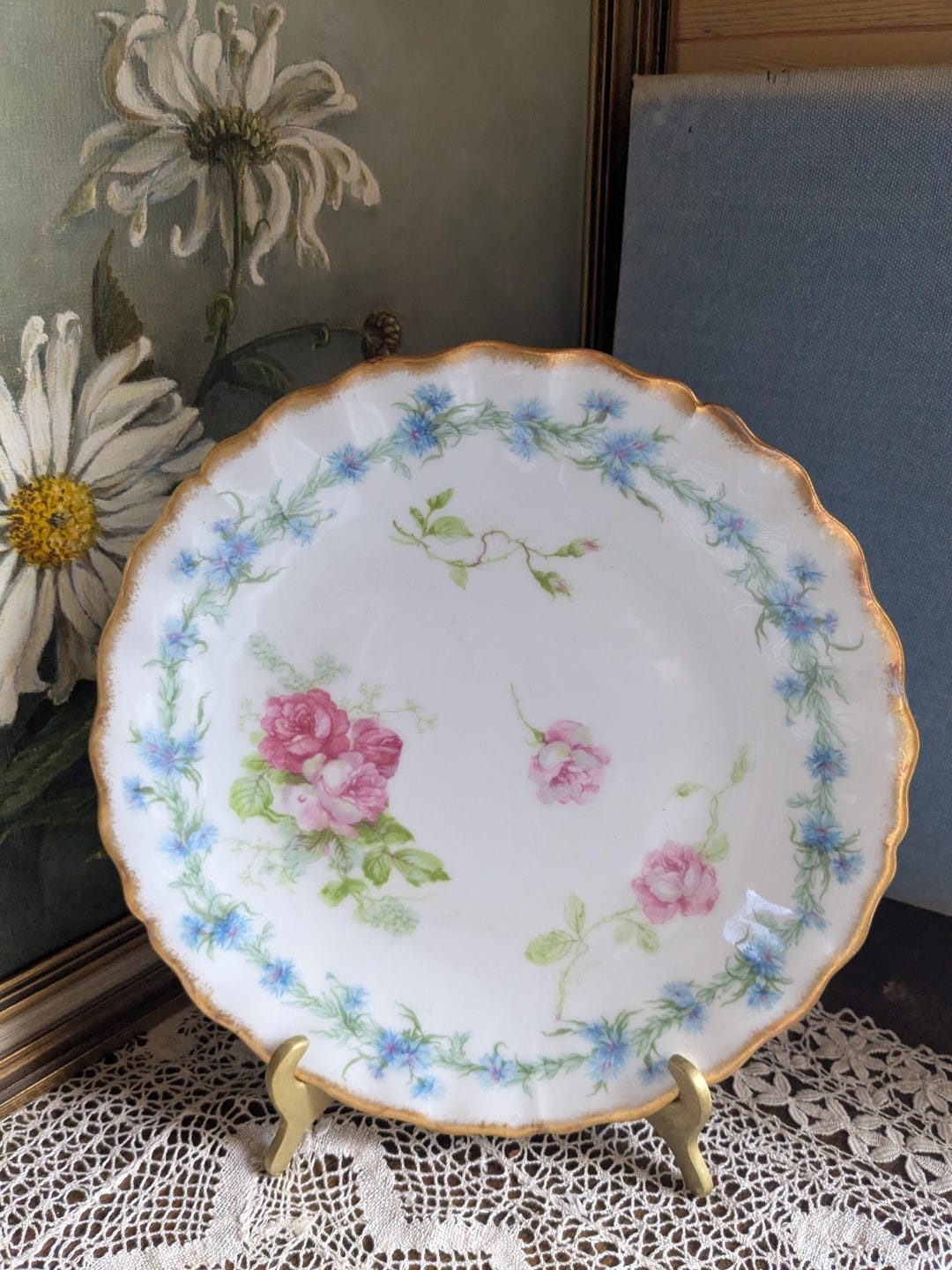 Antique Limoges Delinieres Floral Cabinet Plate With Nigella and Roses ...