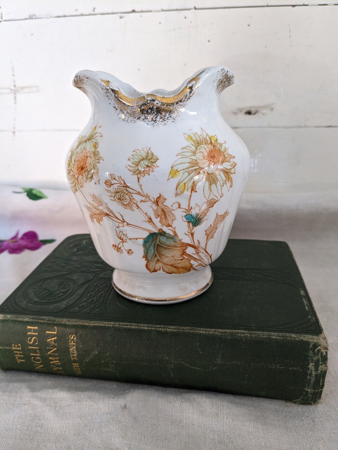 Victorian Transferware Small Decorated Vase - Etsy