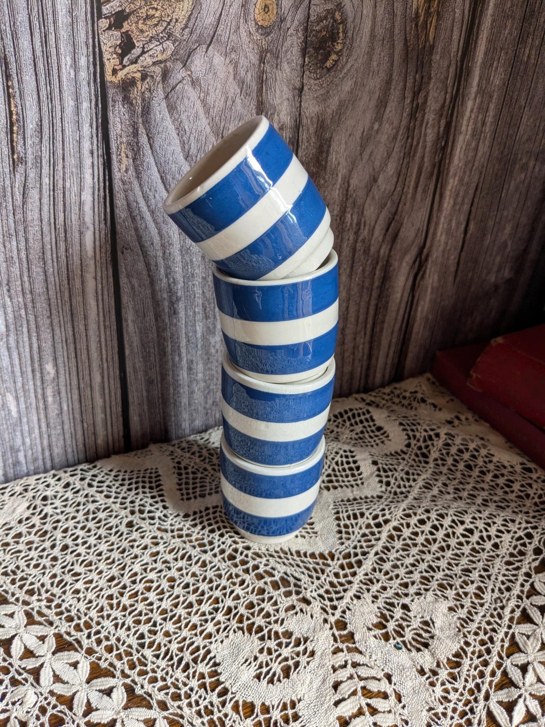 Blue and White Striped Cornish Ware Style Egg Cups Set of Four - Etsy