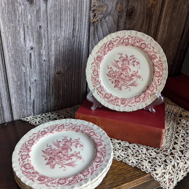 Red Transferware Plates - Etsy