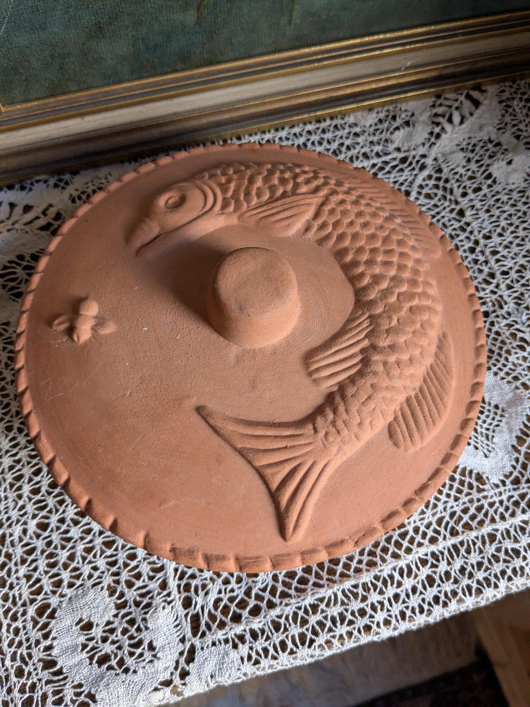 Vintage Terracotta Lidded Dish Decorated With a Fish Chasing a Fly - Etsy