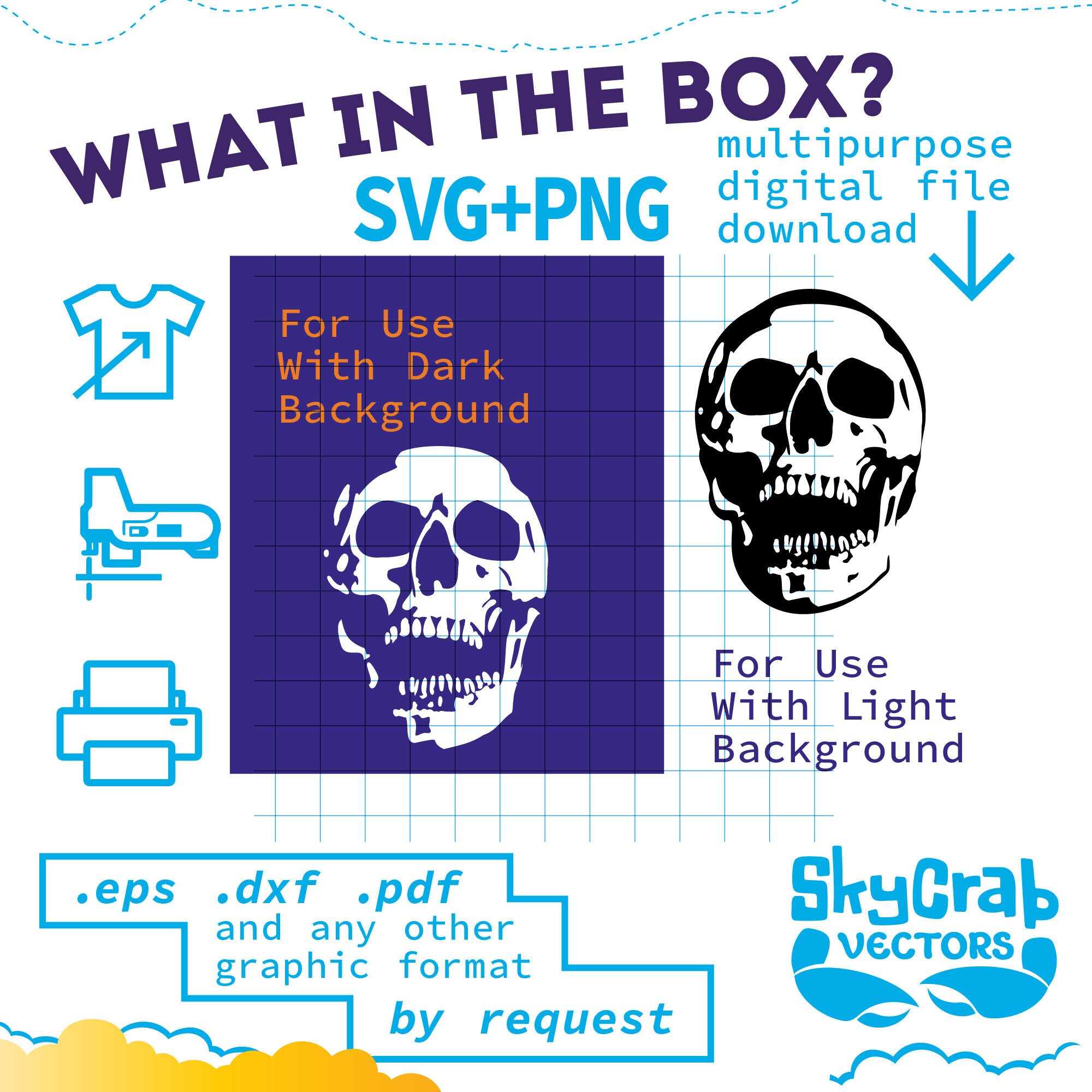 Screaming Skull Clipart SVG, PNG, Solid Shape for Dark and White ...