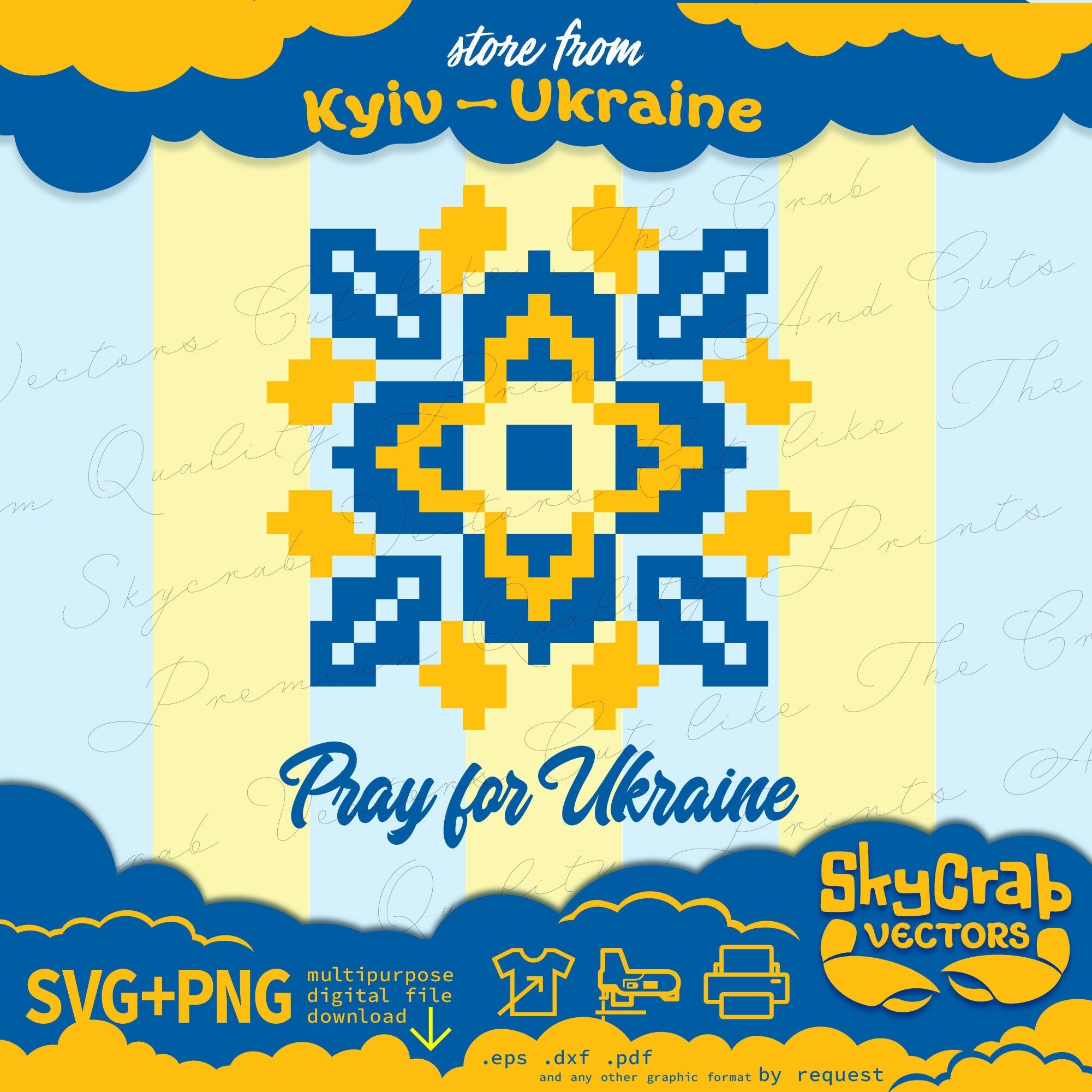 Ukrainian Flower Cross National Colours Ethnic Shape Pray Ukraine ...