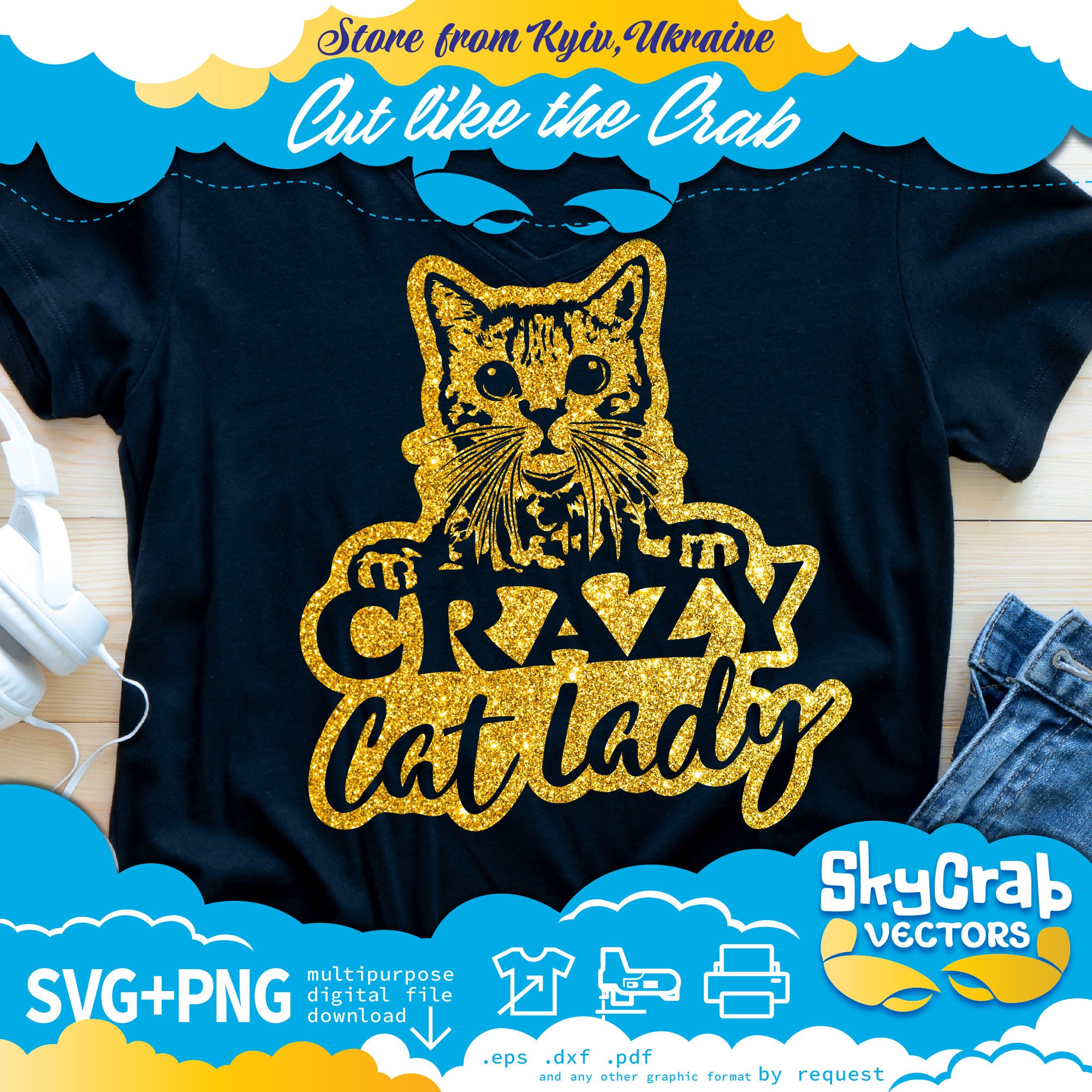 Crazy Cat Lady SVG, PNG, One Colour Shape Cat Portrait Digital Vector ...