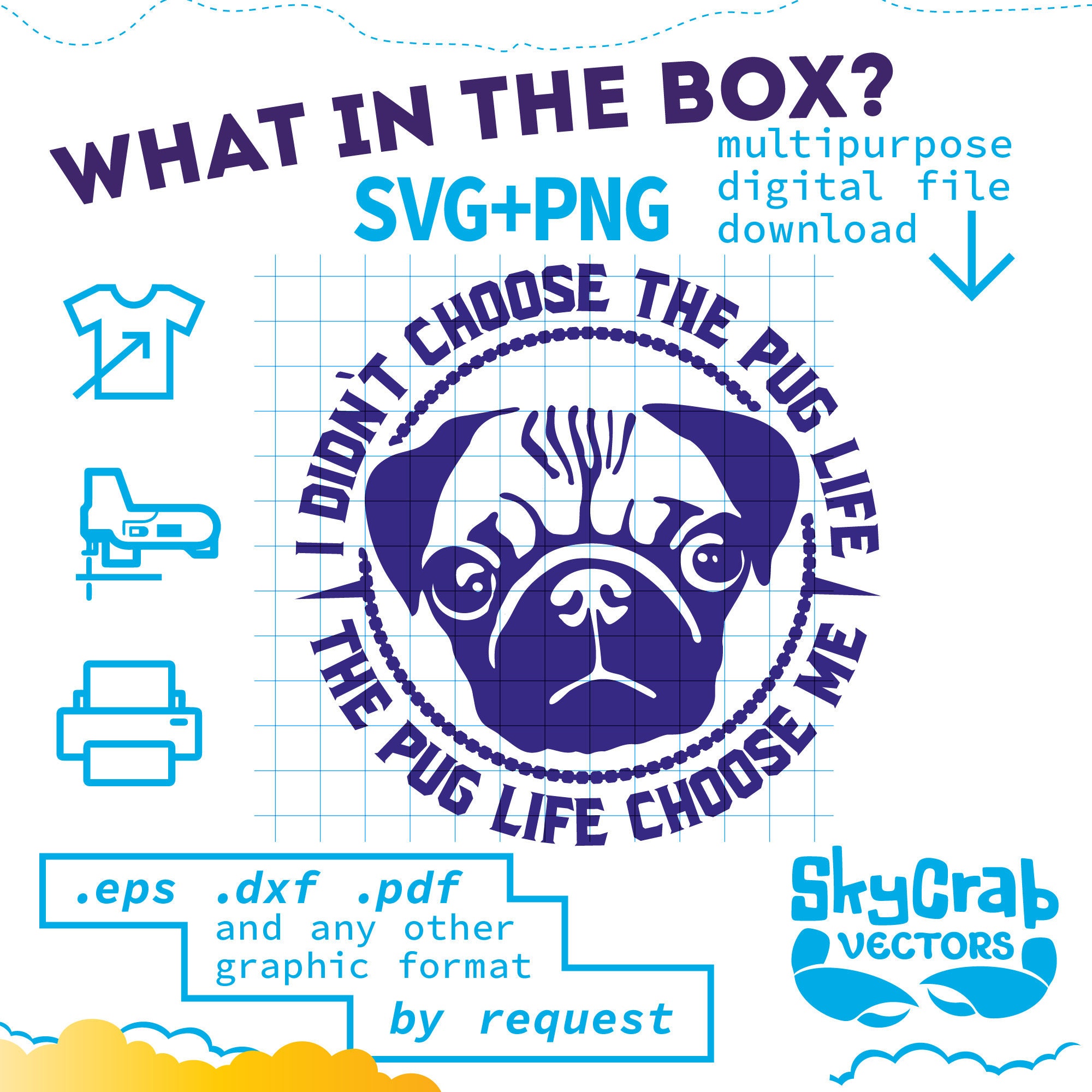 Pug Life Fun Quote SVG, PNG, One Colour Shape Dog Portrait Digital ...