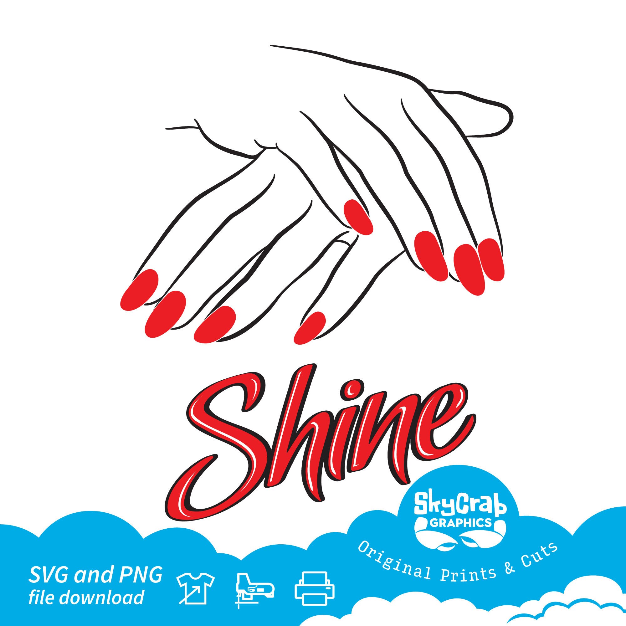 Nail Tech SVG, PNG, Shine Hand Red Nails Manicure Digital Vector Decals ...