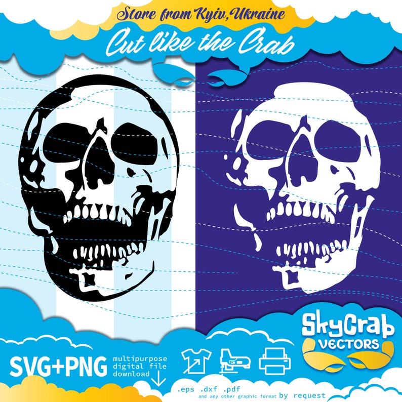 Screaming Skull Clipart SVG, PNG, Solid Shape for Dark and White ...