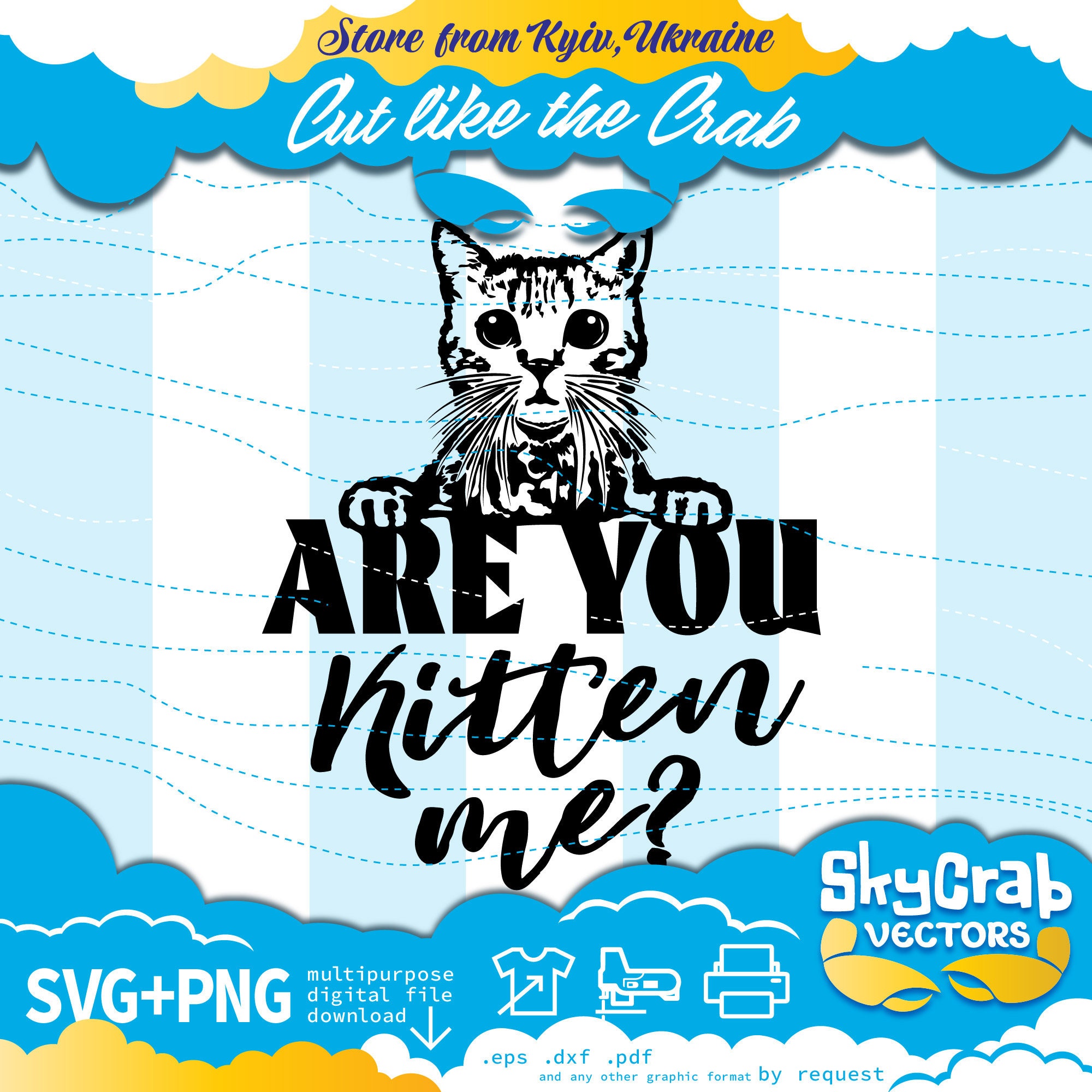 Are You Kitten Me SVG, PNG, One Colour Shape Detailed Cat Portrait ...