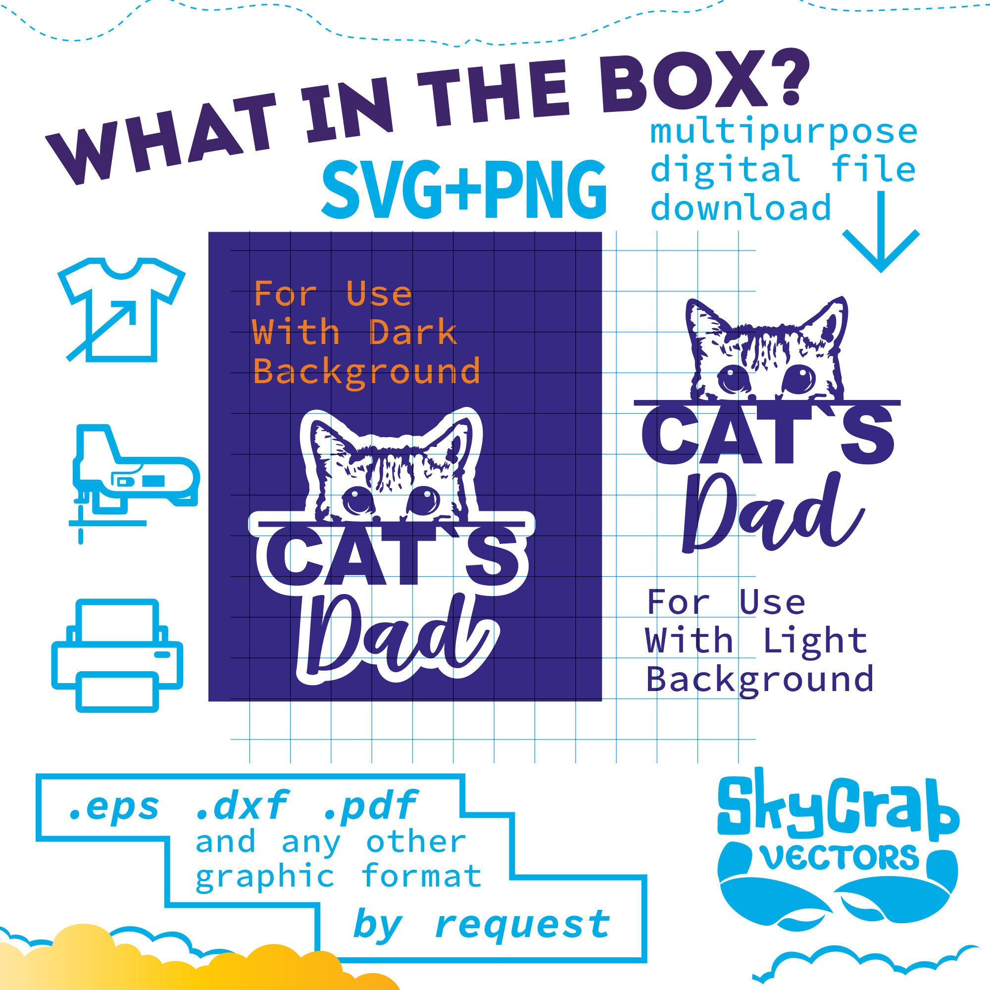 Cats Dad Calligraphy Quote SVG, PNG, One Colour Shape Cat Portrait ...