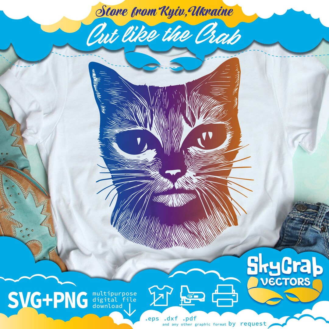 Engraved Cat Portrait SVG, PNG, Adopted for Use on Dark and Light ...