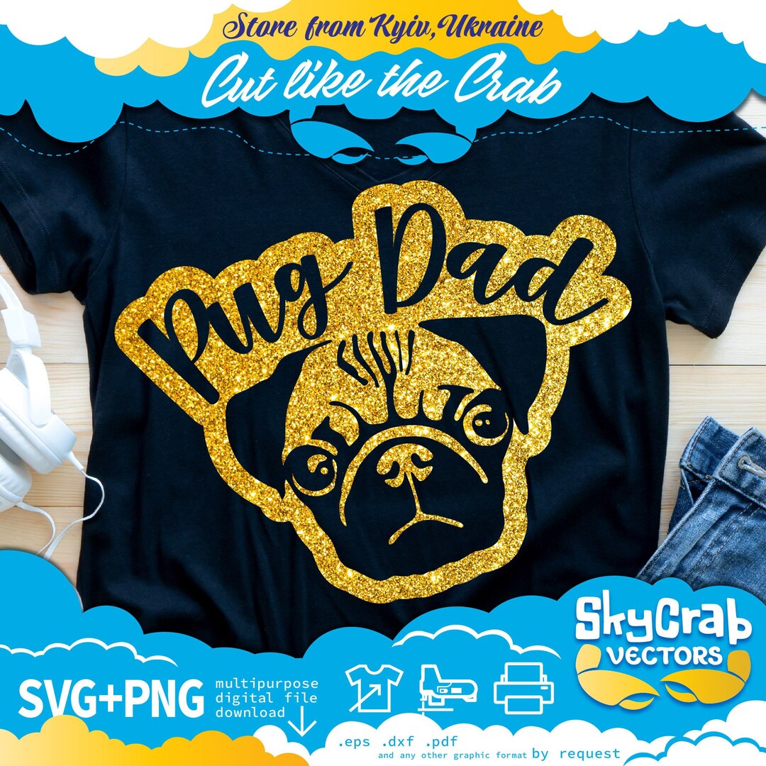 Pug Dad Calligraphy Quote SVG, PNG, One Colour Shape Dog Portrait ...