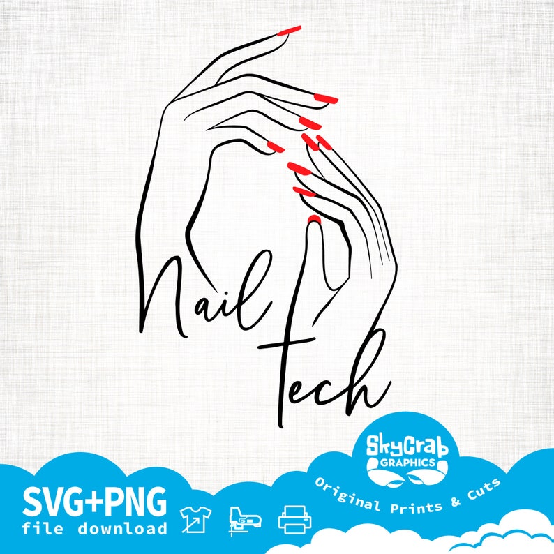 Nail Tech SVG, PNG, Female Hands With Manicure, Red Perfect Nails ...