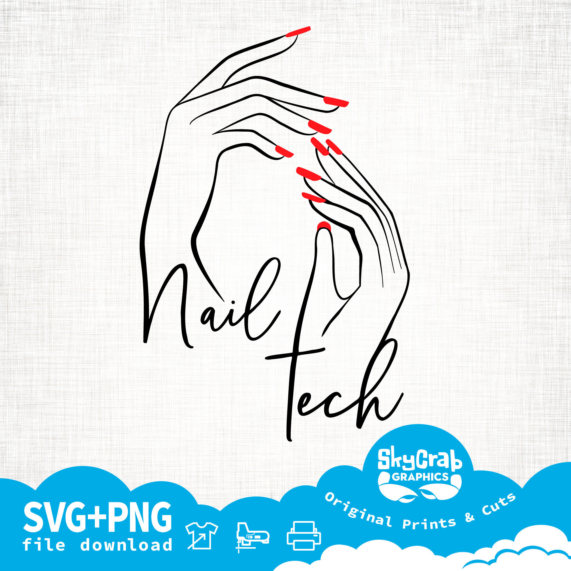 Nail Tech SVG, PNG, Female Hands With Manicure, Red Perfect Nails ...