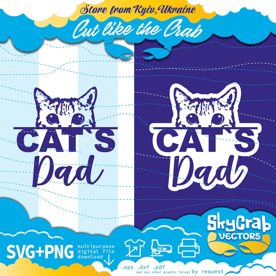 Cats Dad Calligraphy Quote SVG, PNG, One Colour Shape Cat Portrait ...