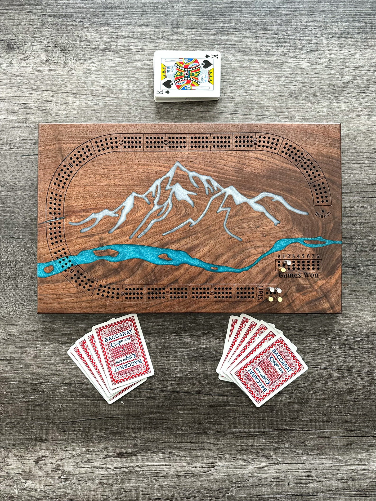 Cribbage Boards Walnut Maple Epoxy Resin Mountain River Crib - Etsy Canada