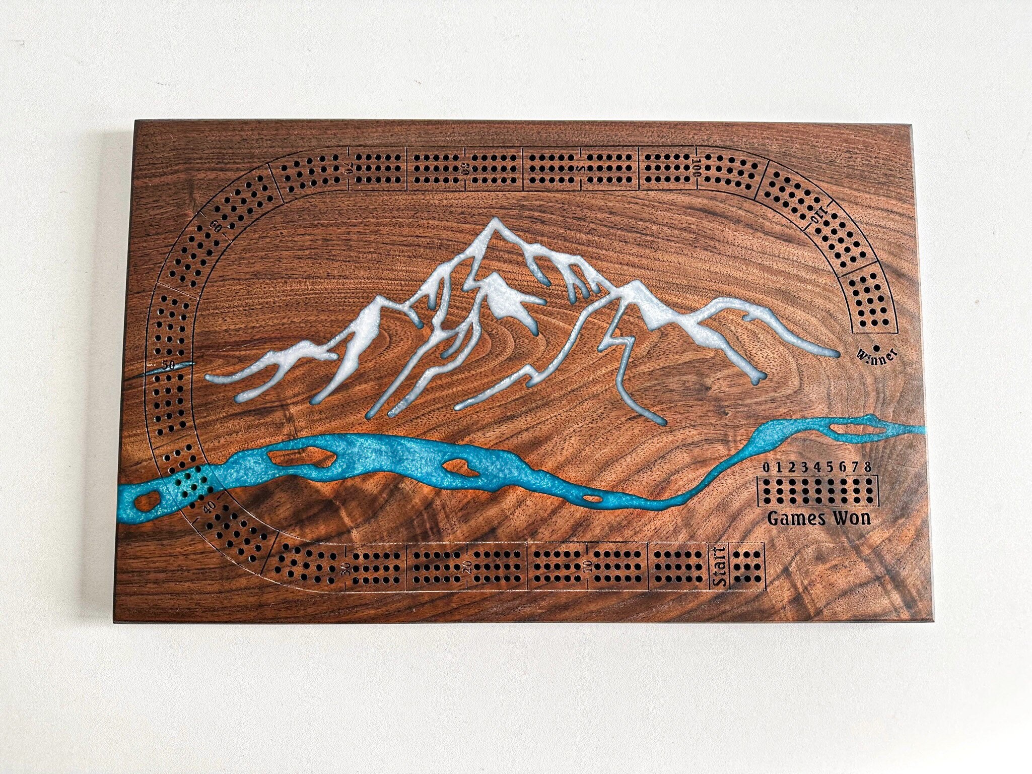 Cribbage Boards Walnut Maple Epoxy Resin Mountain River Crib - Etsy Canada