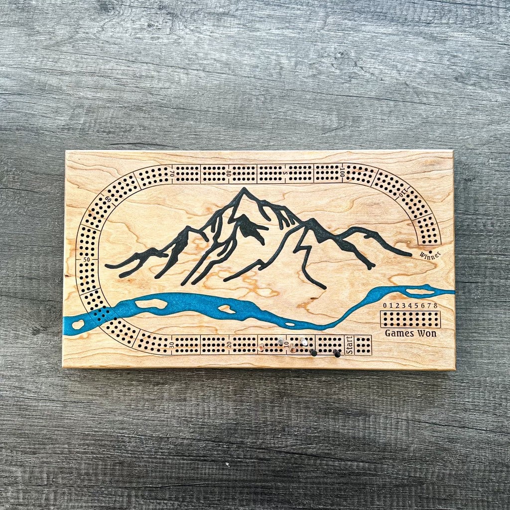 Cribbage Boards Walnut Maple Epoxy Resin Mountain River Crib - Etsy Canada