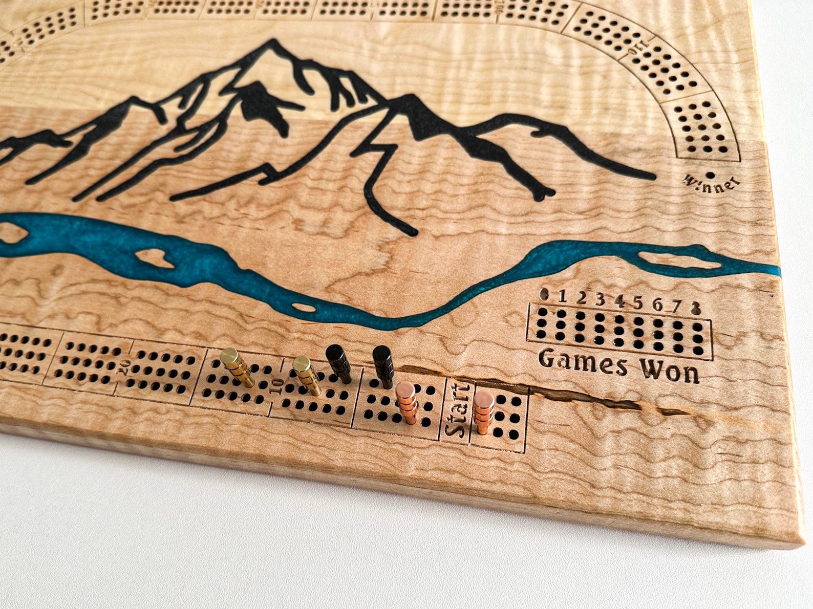 Cribbage Boards Walnut Maple Epoxy Resin Mountain River Crib - Etsy Canada