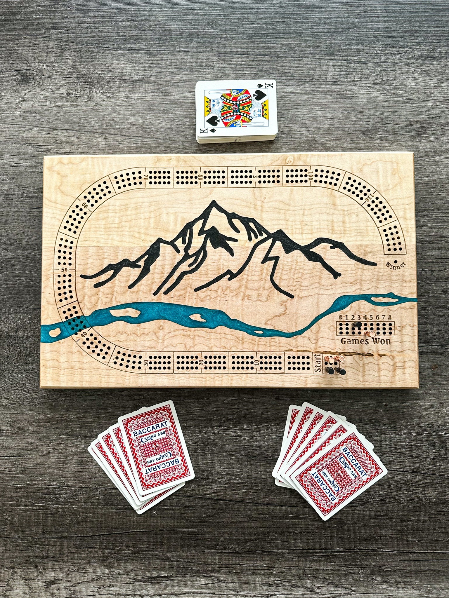 Cribbage Boards Walnut Maple Epoxy Resin Mountain River Crib - Etsy Canada