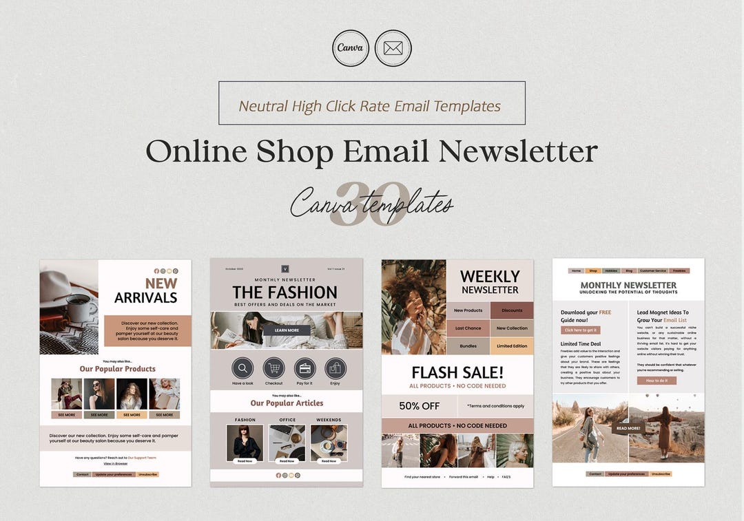 Editable Neutral Email Newsletter Canva Template Kit for Elegant ...