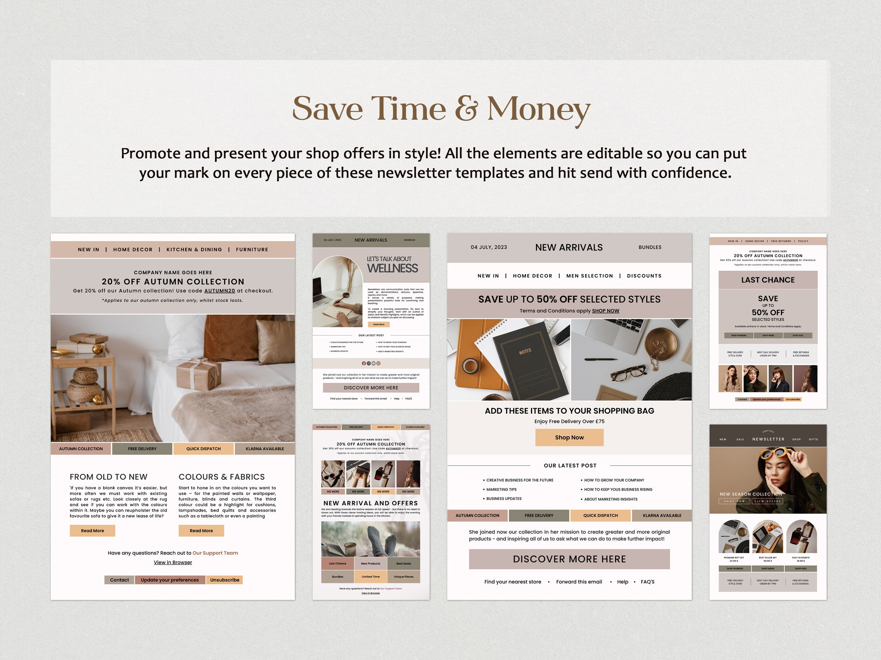 Editable Neutral Email Newsletter Canva Template Kit for Elegant ...