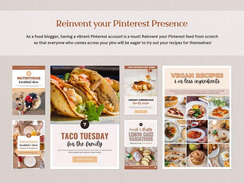 Food Blogger Pinterest Pin Templates | 50 Recipe Pins | Canva Editable ...