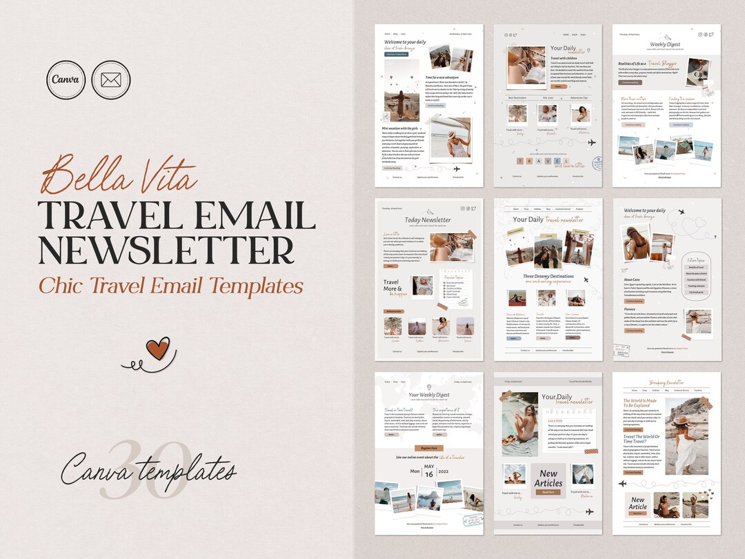 Travel Newsletter Templates Bella Vita | Canva Travel Graphics | Email ...
