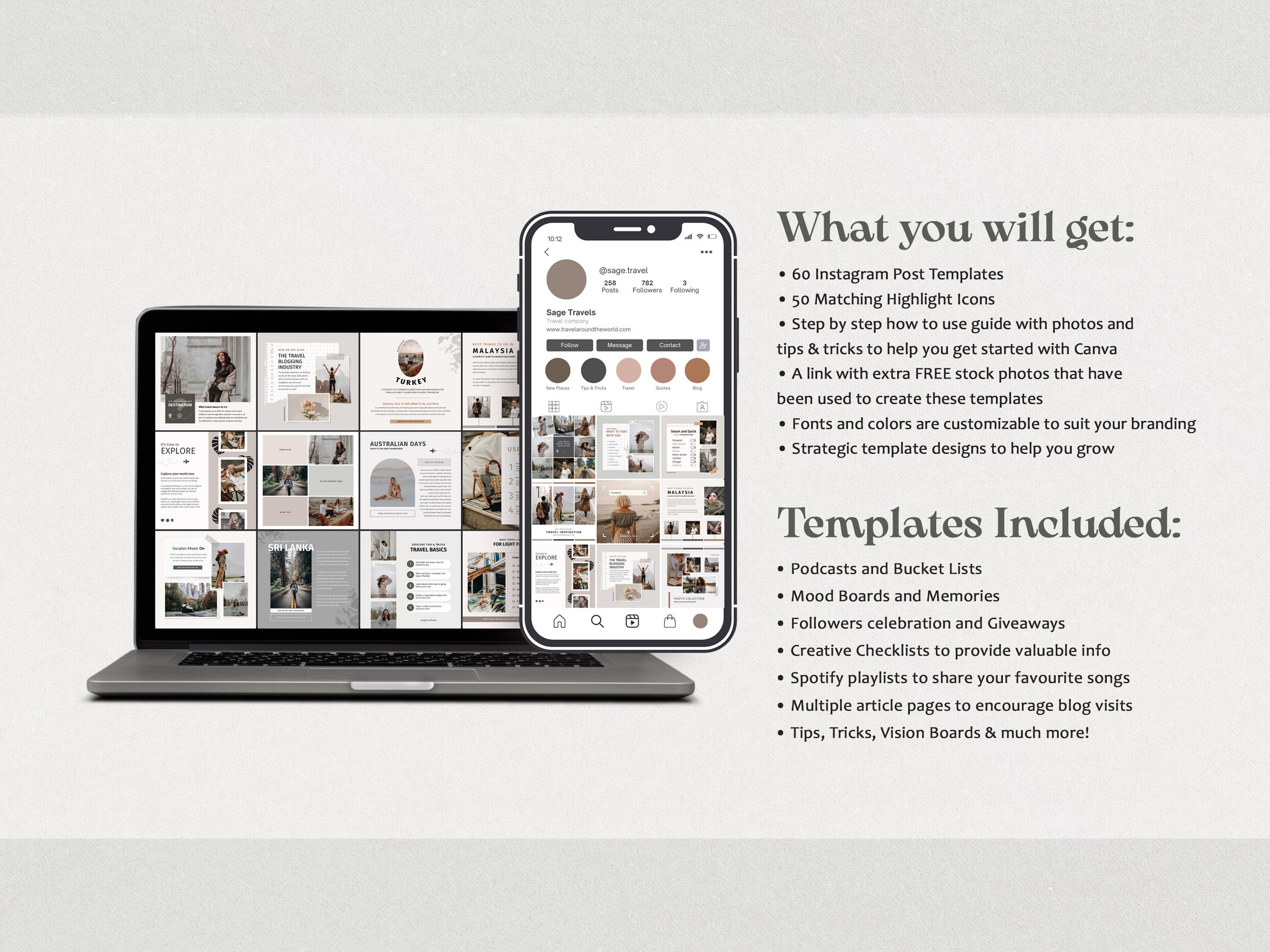 Travel Instagram Templates | Sage Canva Bundle for Social Media - Etsy