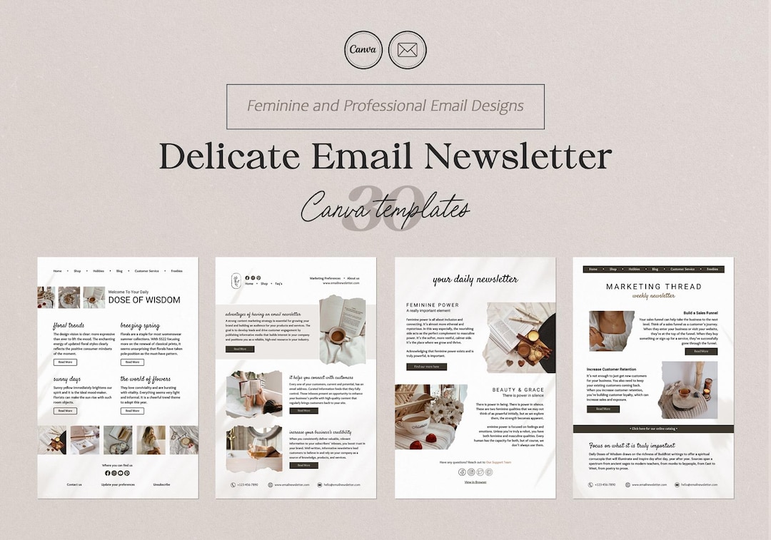 Chic Feminine Email Newsletter Templates | Editable Canva Design Kit ...