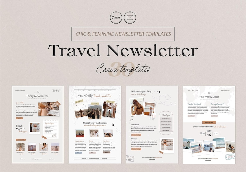 Travel Newsletter Canva Templates | Modern Editable Email Designs for ...