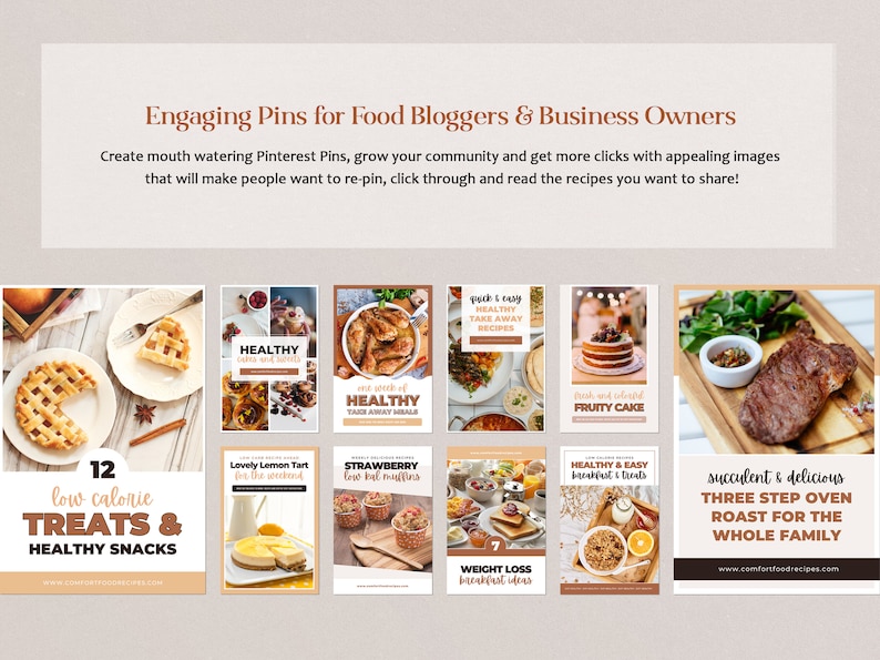 Food Blogger Pinterest Pin Templates | 50 Recipe Pins | Canva Editable ...