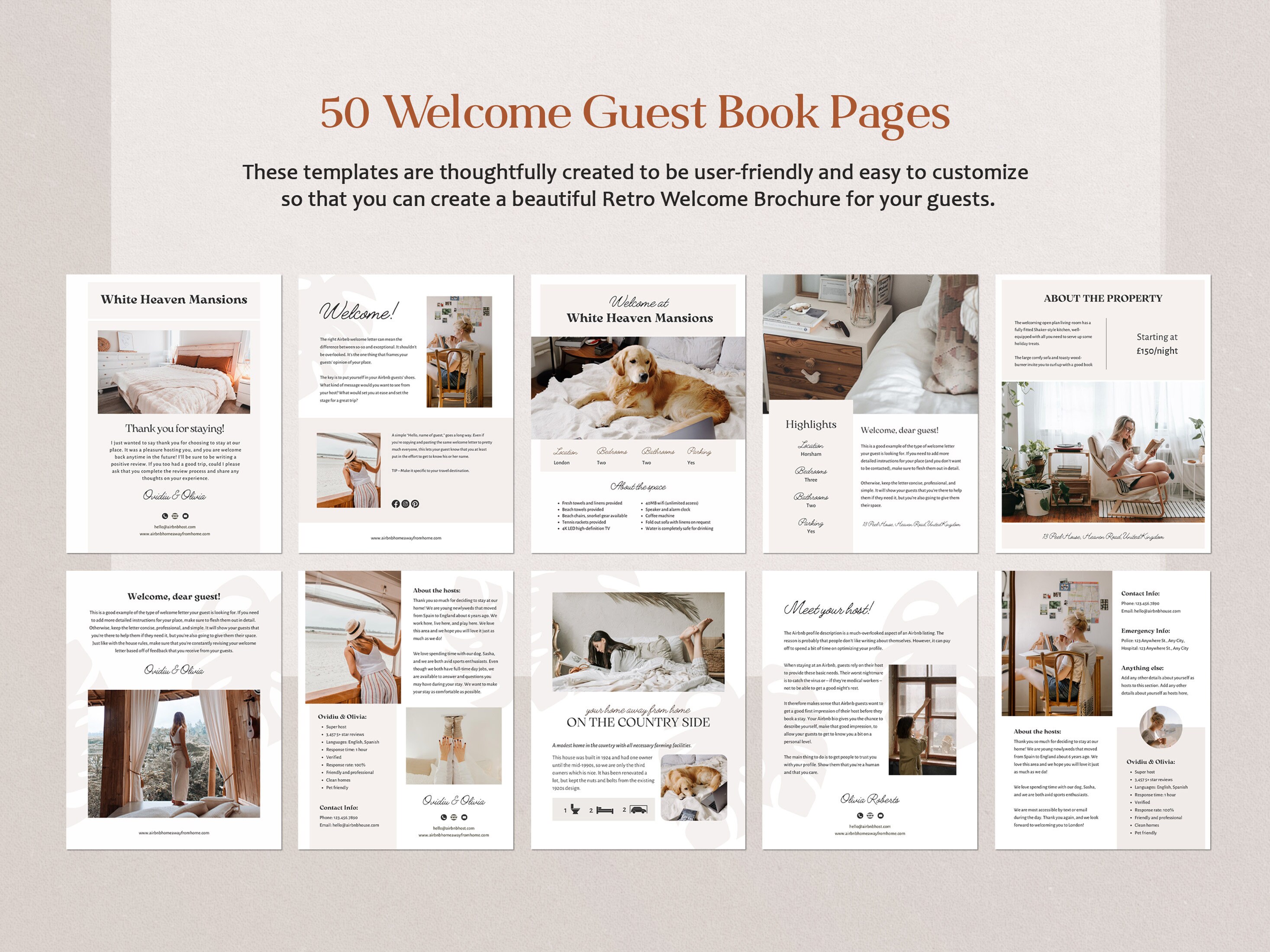 Airbnb Retro Guest Book | Canva Brochure Airbnb Business | Retro ...