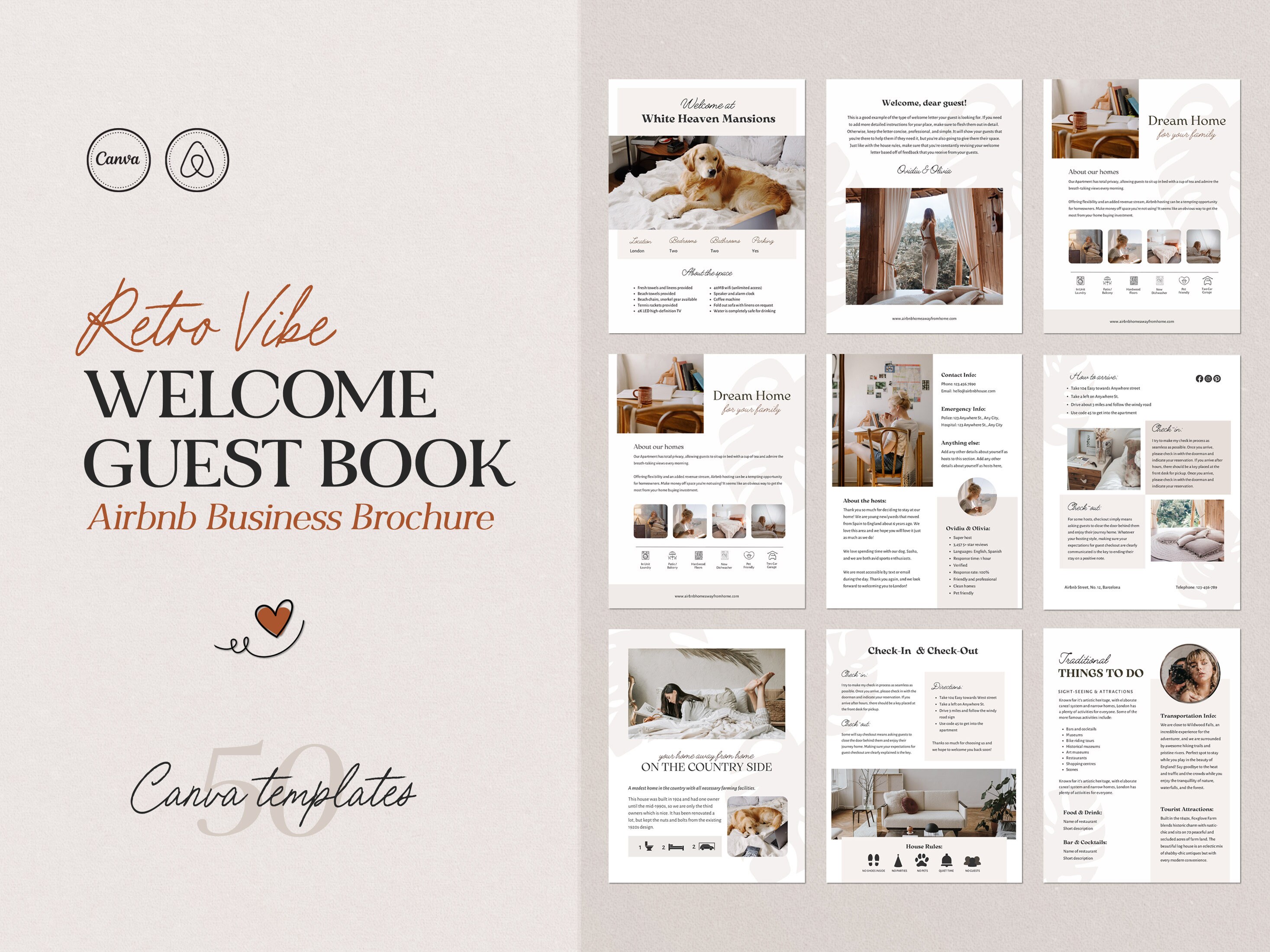 Airbnb Retro Guest Book | Canva Brochure Airbnb Business | Retro ...