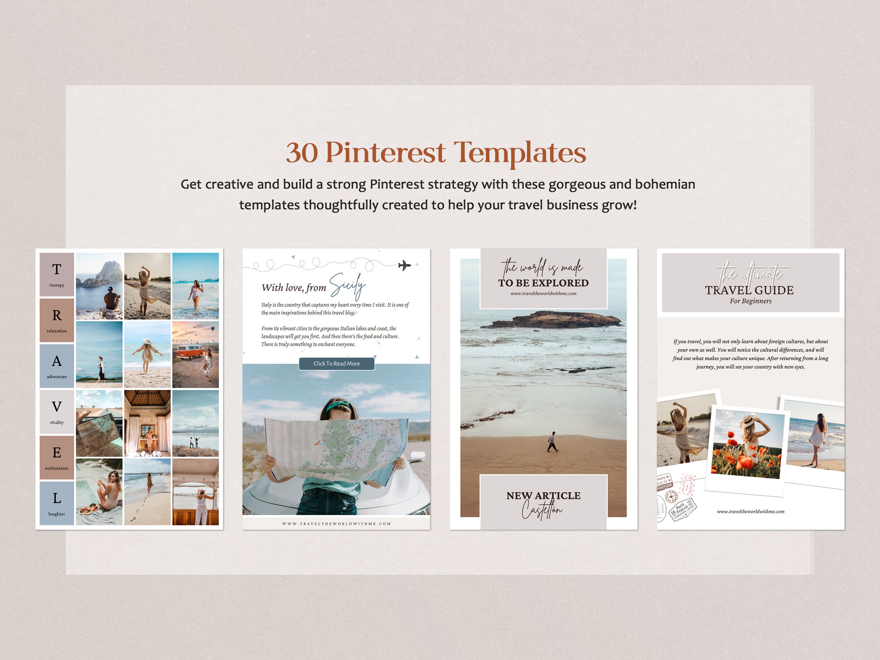 Travel Pinterest Pin Templates Canva | Social Media Bundle Canva ...
